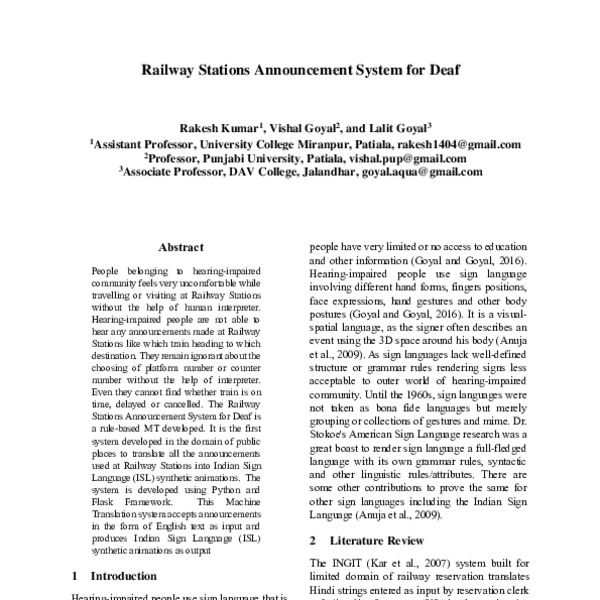 Railway Stations Announcement System for Deaf - ACL Anthology