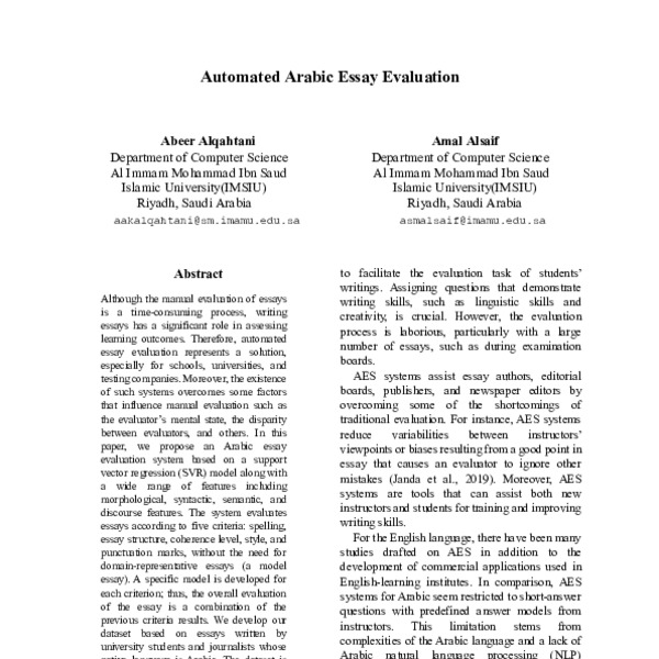 Automated Arabic Essay Evaluation - ACL Anthology