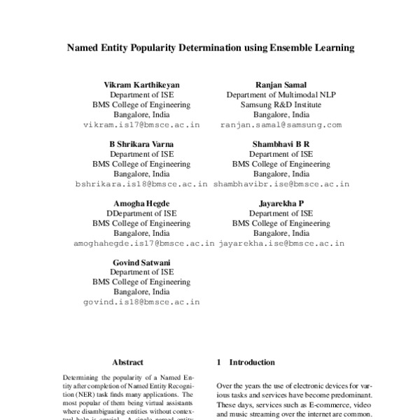 Named Entity Popularity Determination using Ensemble Learning - ACL Anthology