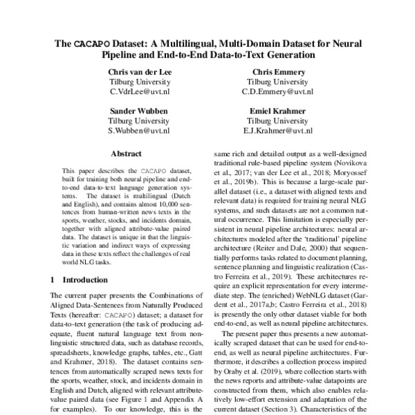 The Cacapo Dataset A Multilingual Multi Domain Dataset For Neural Pipeline And End To End Data
