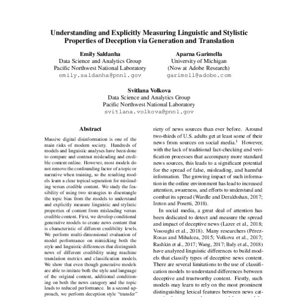 Understanding And Explicitly Measuring Linguistic And Stylistic Properties Of Deception Via