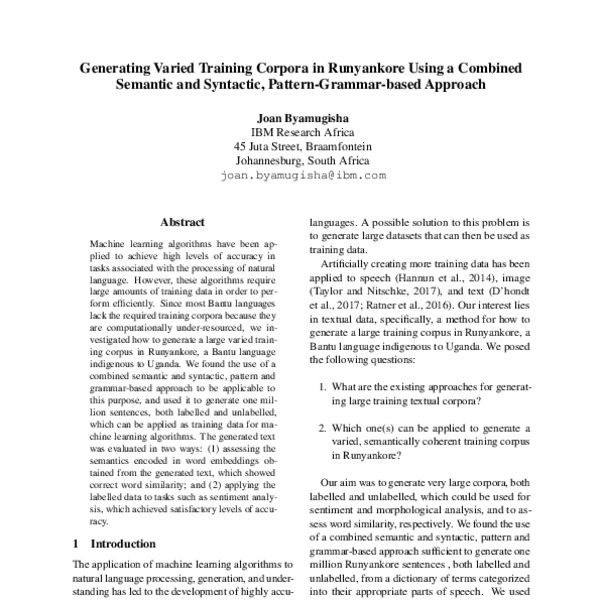 Generating Varied Training Corpora in Runyankore Using a Combined Semantic and Syntactic ...