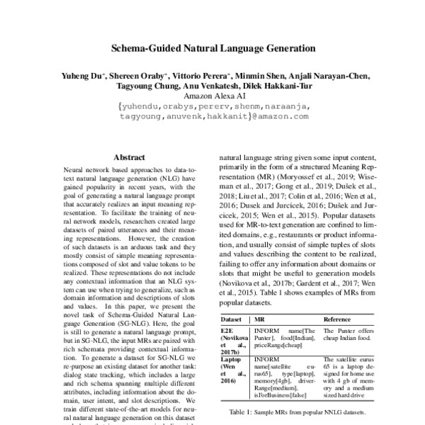 Schema-Guided Natural Language Generation - ACL Anthology