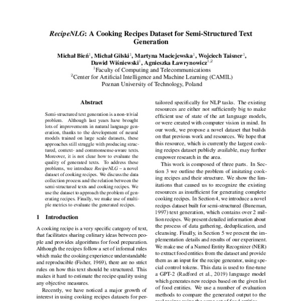 RecipeNLG: A Cooking Recipes Dataset for Semi-Structured Text ...