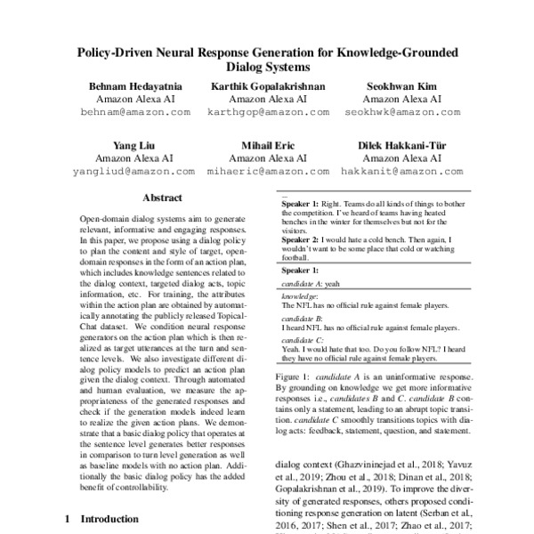 Policy-Driven Neural Response Generation for Knowledge-Grounded Dialog Systems - ACL Anthology
