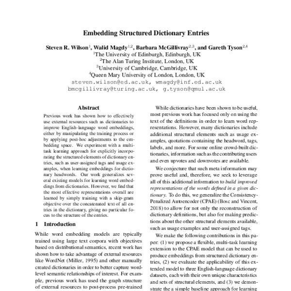 Embedding Structured Dictionary Entries - ACL Anthology