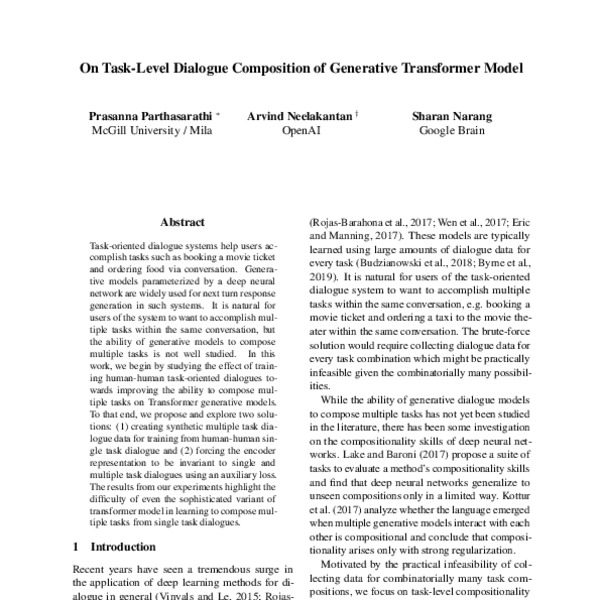 On Task-Level Dialogue Composition of Generative Transformer Model - ACL Anthology