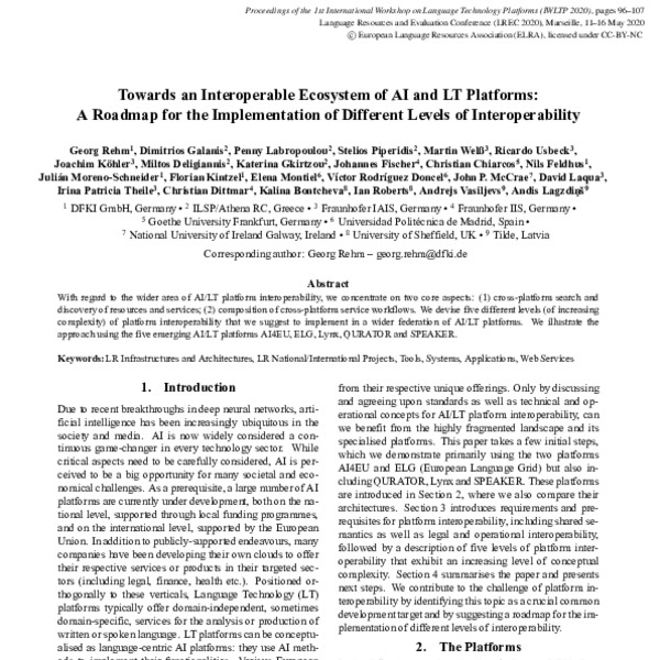 Towards an Interoperable Ecosystem of AI and LT Platforms: A Roadmap for the Implementation of ...