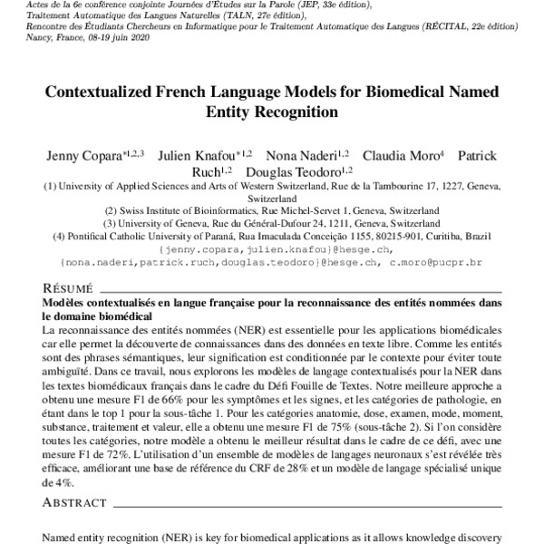 Contextualized French Language Models for Biomedical Named Entity Recognition - ACL Anthology