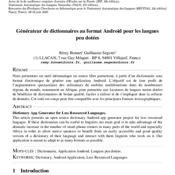 Générateur de dictionnaires au format Android pour les langues peu ...