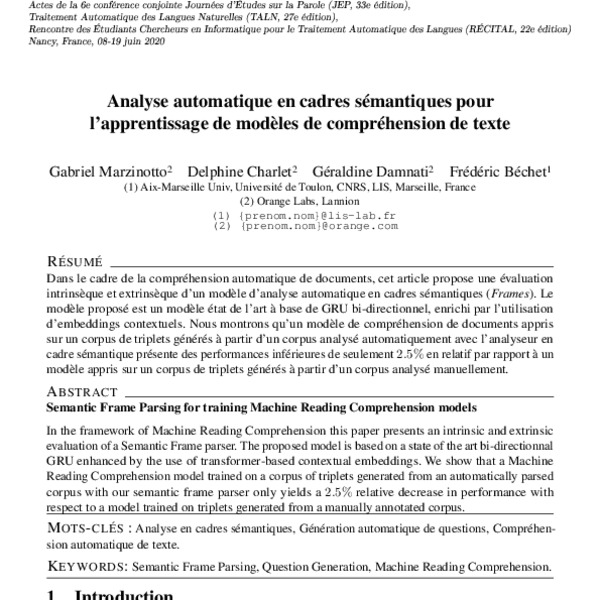 Analyse automatique en cadres sémantiques pour l’apprentissage de modèles de compréhension de ...