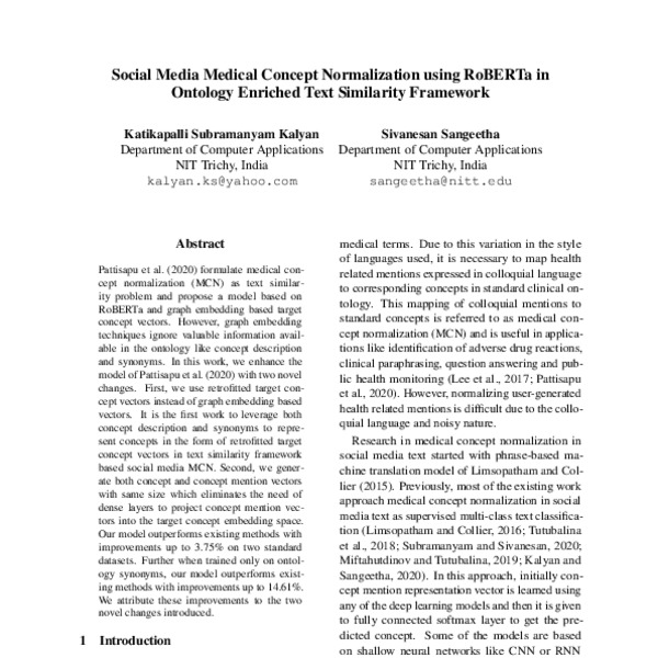 Social Media Medical Concept Normalization using RoBERTa in Ontology ...