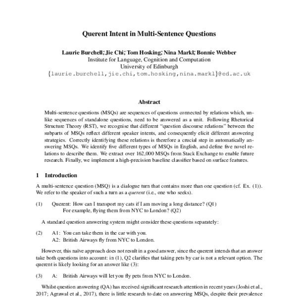 Querent Intent in Multi-Sentence Questions - ACL Anthology