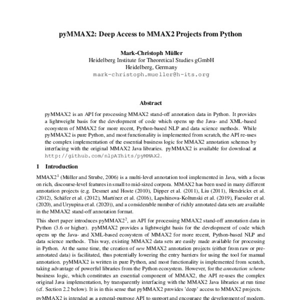 pyMMAX2: Deep Access to MMAX2 Projects from Python - ACL Anthology