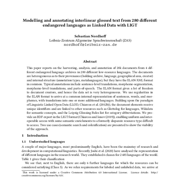 Modelling and Annotating Interlinear Glossed Text from 280 Different Endangered Languages as ...