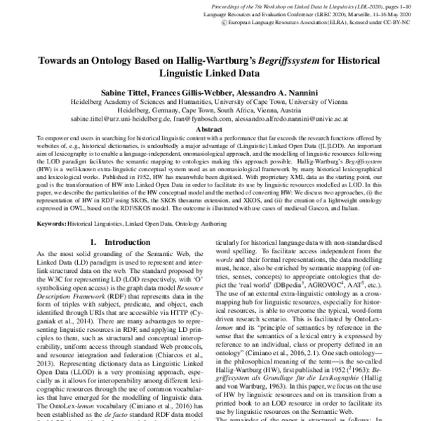 Towards an Ontology Based on Hallig-Wartburg’s Begriffssystem for Historical Linguistic Linked ...