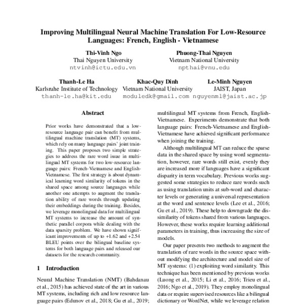 Improving Multilingual Neural Machine Translation For Low-Resource Languages: French, English ...