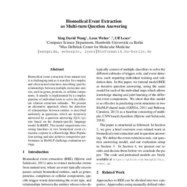 Biomedical Event Extraction as Multi-turn Question Answering - ACL Anthology