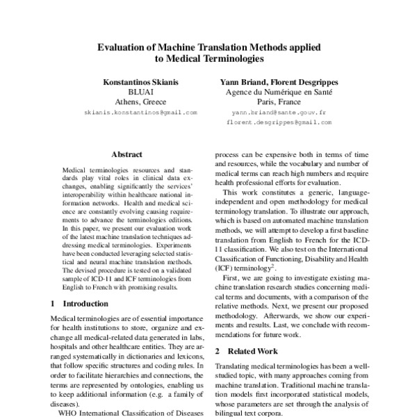 Evaluation of Machine Translation Methods applied to Medical ...