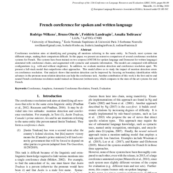 French Coreference for Spoken and Written Language - ACL Anthology