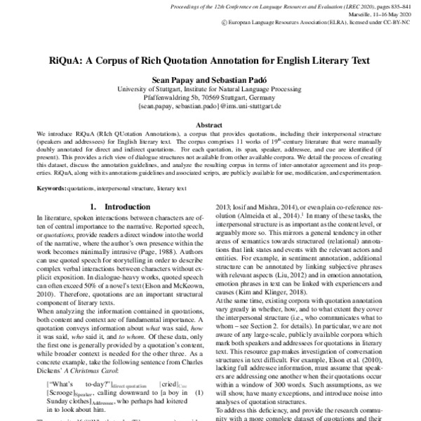 RiQuA: A Corpus of Rich Quotation Annotation for English Literary Text ...