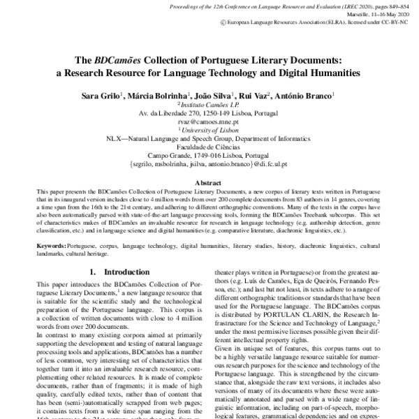 The BDCamões Collection of Portuguese Literary Documents: a Research ...