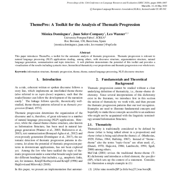 ThemePro: A Toolkit for the Analysis of Thematic Progression - ACL ...