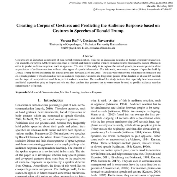 Creating a Corpus of Gestures and Predicting the Audience Response ...