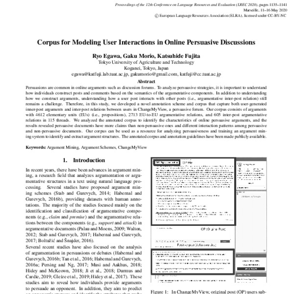 Corpus for Modeling User Interactions in Online Persuasive Discussions ...