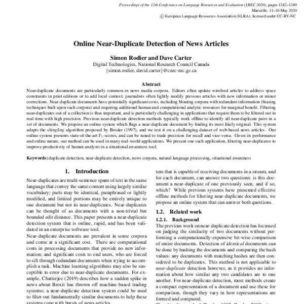 Online Near-Duplicate Detection of News Articles - ACL Anthology