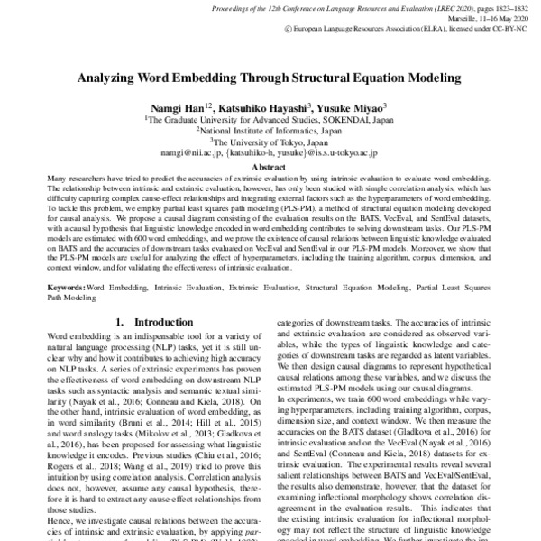 Analyzing Word Embedding Through Structural Equation Modeling - ACL Anthology