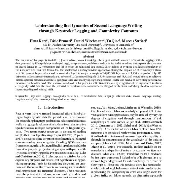 Understanding the Dynamics of Second Language Writing through Keystroke Logging and Complexity ...