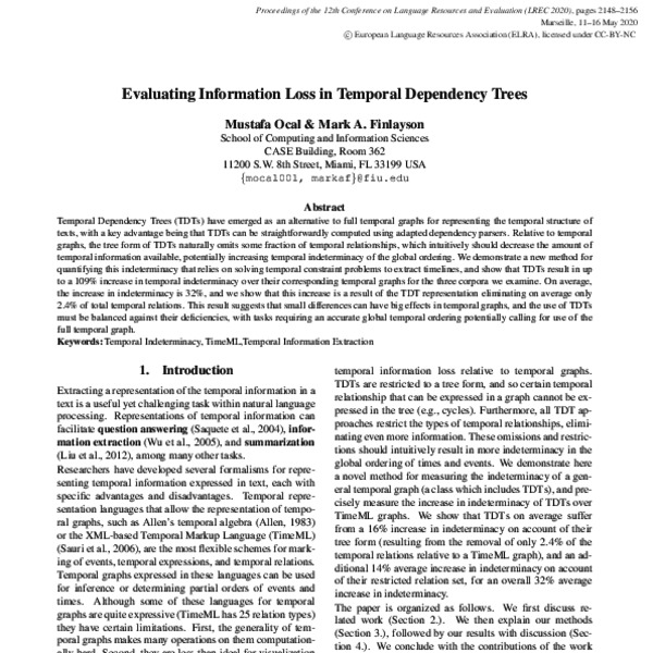 Evaluating Information Loss in Temporal Dependency Trees - ACL Anthology