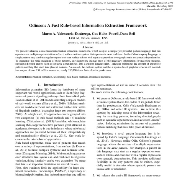Odinson: A Fast Rule-based Information Extraction Framework - ACL Anthology