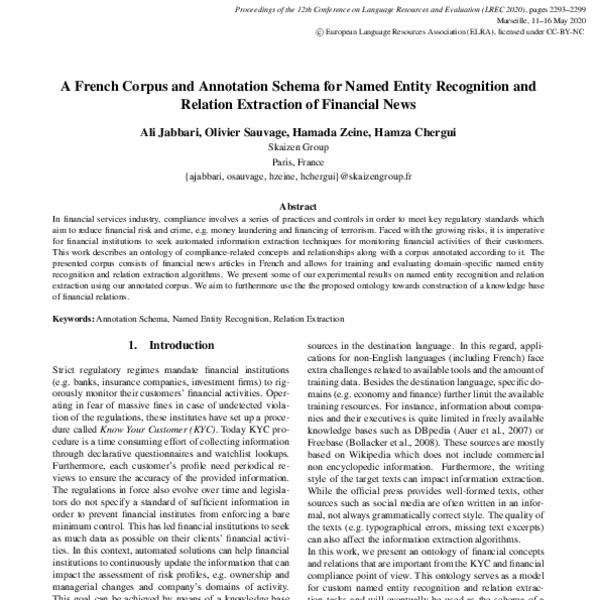 A French Corpus and Annotation Schema for Named Entity Recognition and Relation Extraction of ...