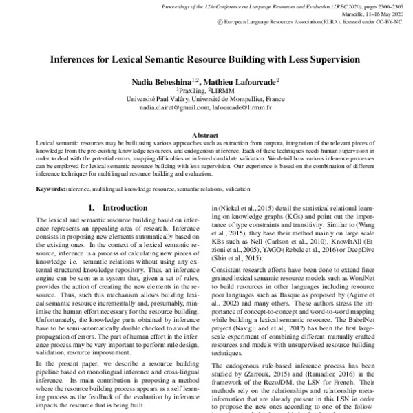 Inferences for Lexical Semantic Resource Building with Less Supervision ...