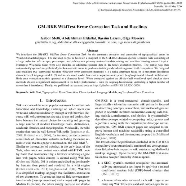 GM-RKB WikiText Error Correction Task and Baselines - ACL Anthology