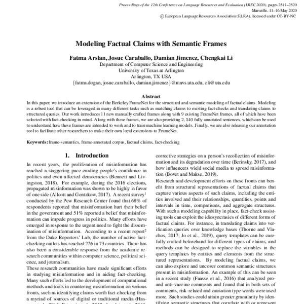 Modeling Factual Claims with Semantic Frames - ACL Anthology