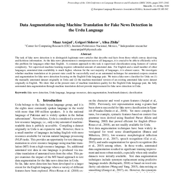 Data Augmentation using Machine Translation for Fake News Detection in ...