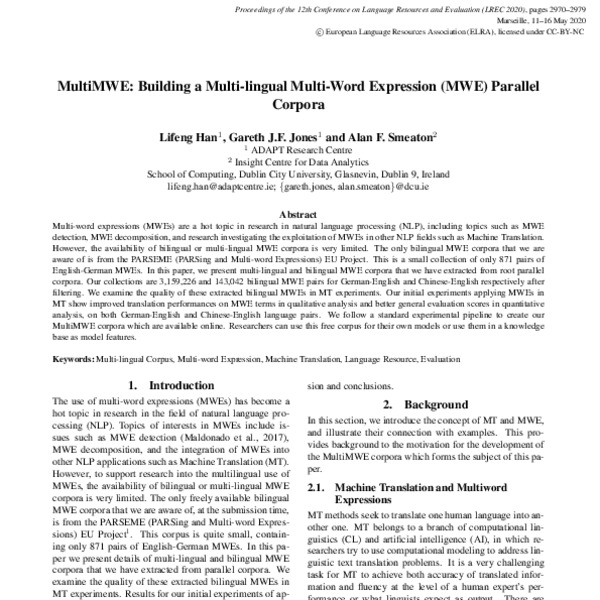 MultiMWE: Building a Multi-lingual Multi-Word Expression (MWE) Parallel ...