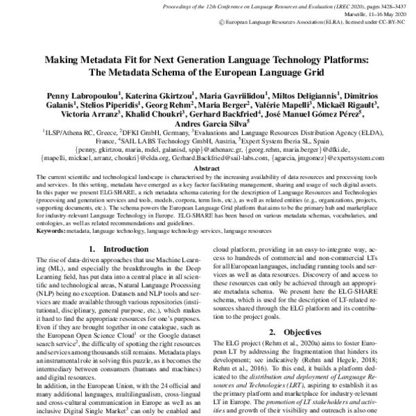 Making Metadata Fit for Next Generation Language Technology Platforms: The Metadata Schema of ...