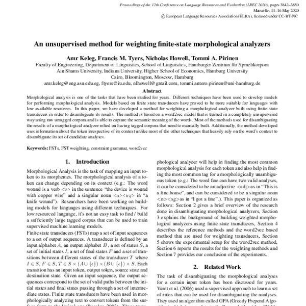 An Unsupervised Method for Weighting Finite-state Morphological Analyzers - ACL Anthology