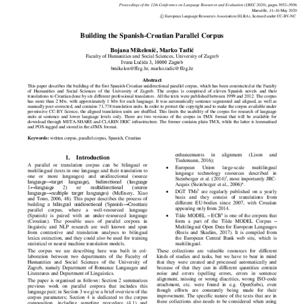 Building the Spanish-Croatian Parallel Corpus - ACL Anthology