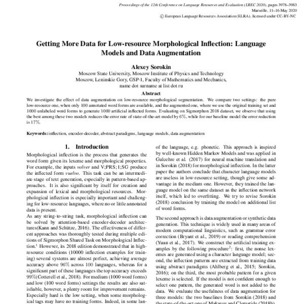 Getting More Data for Low-resource Morphological Inflection: Language Models and Data ...