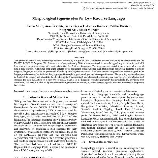 Morphological Segmentation for Low Resource Languages - ACL Anthology