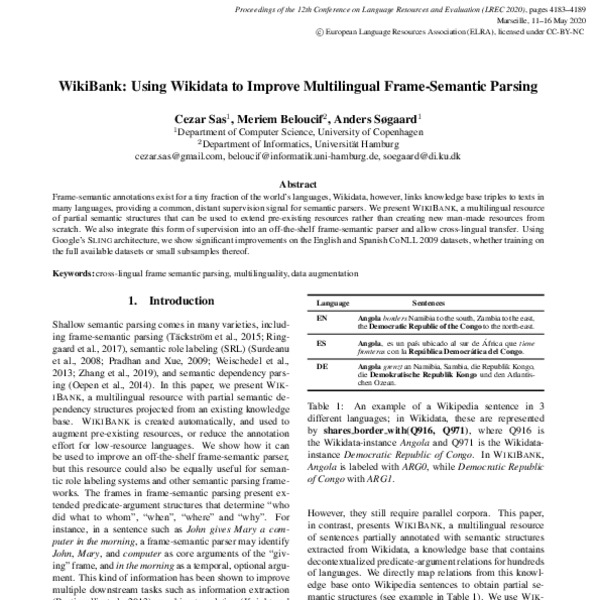 WikiBank: Using Wikidata to Improve Multilingual Frame-Semantic Parsing - ACL Anthology