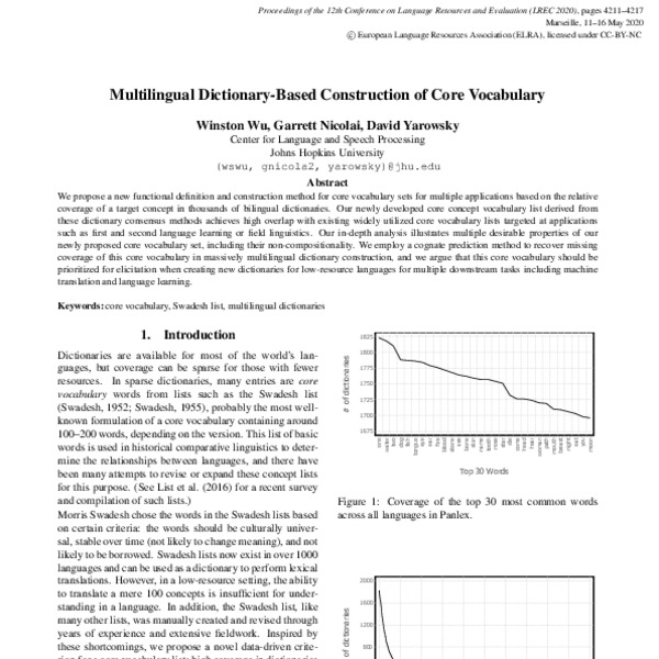 Multilingual Dictionary Based Construction of Core Vocabulary - ACL ...