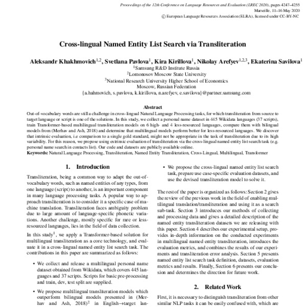 Cross-lingual Named Entity List Search via Transliteration - ACL Anthology