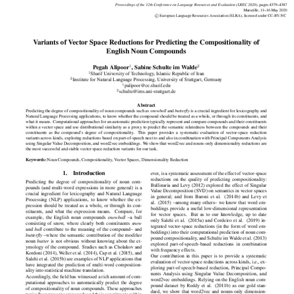 Variants of Vector Space Reductions for Predicting the Compositionality of English Noun ...