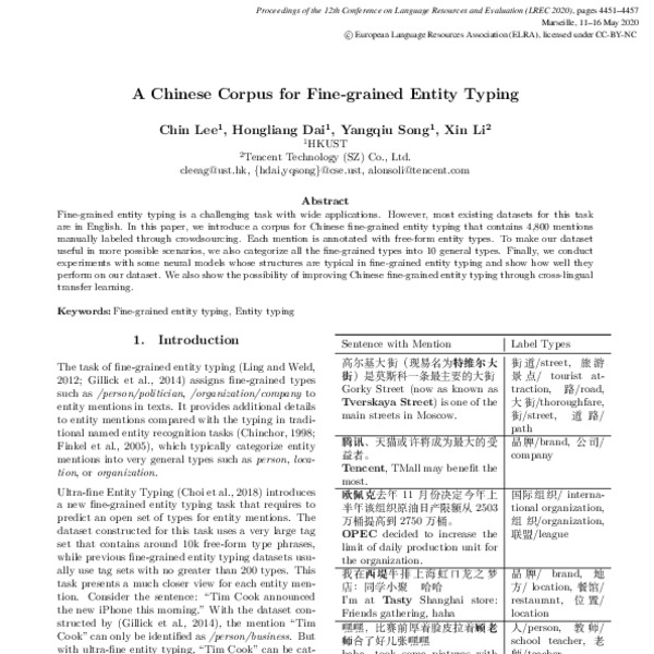 A Chinese Corpus for Fine-grained Entity Typing - ACL Anthology